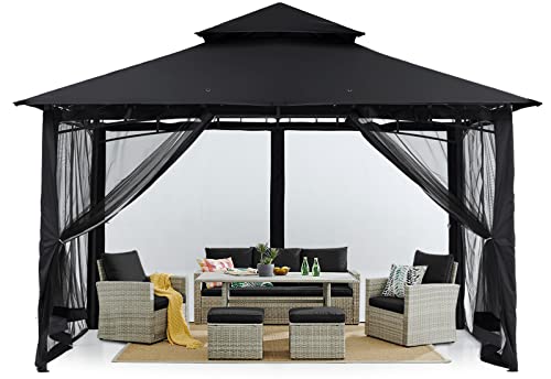 MASTERCANOPY Outdoor Garden Gazebo for Patios with Stable Steel Frame and Netting Walls (10x10,Black)