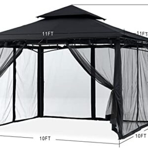 MASTERCANOPY Outdoor Garden Gazebo for Patios with Stable Steel Frame and Netting Walls (10x10,Black)