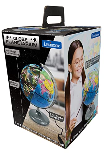 Lexibook Luminous Globe Planetarium, STEM, 2-in-1 Globe During The Day, Constellation map at Night, Blue/Black, NLJ185EN