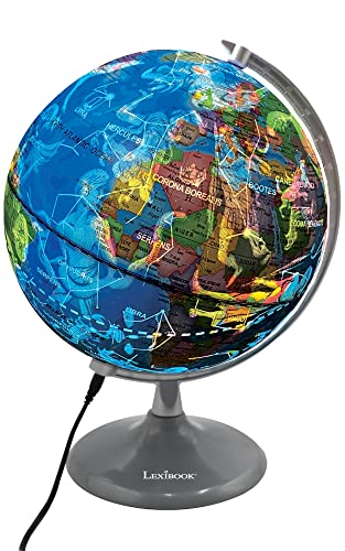 Lexibook Luminous Globe Planetarium, STEM, 2-in-1 Globe During The Day, Constellation map at Night, Blue/Black, NLJ185EN