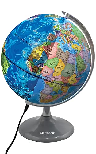 Lexibook Luminous Globe Planetarium, STEM, 2-in-1 Globe During The Day, Constellation map at Night, Blue/Black, NLJ185EN