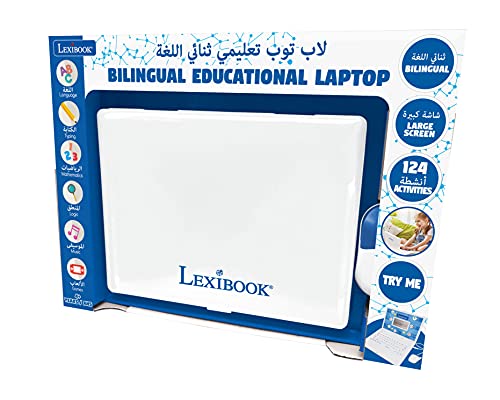 LEXiBOOK JC598i13 Educational and Bilingual Laptop Arabic/English-Toy for Child Kid (Boys & Girls) 124 Activities, Learn Play Games and Music-White/Blue