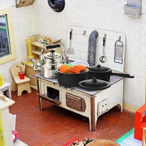 34 Pieces Dollhouse Miniature Metal Pots and Pans 1/12 Scale Mini Dollhouse Kitchen Cookware Vegetable and Fruit Sets for Adults Children Pretend Play Kitchen Cooking Game Birthday Party Present