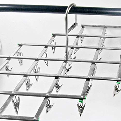 HEALLILY Sweater Hanger Stainless Steel Drying Hanger Clothes Drying Rack Swivel Hook Laundry Drying Rack with 35 Clips for Diapers Bras Towels Socks Underwear Foldable Hanger