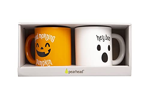 Pearhead Halloween Mug Set, Good Morning Pumpkin and Hey Boo Coffee Mugs, Novelty Fall Holiday Cups, Set of 2, 13 oz