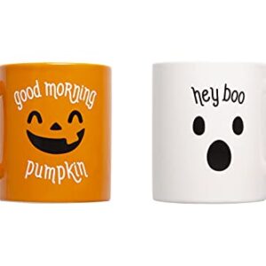 Pearhead Halloween Mug Set, Good Morning Pumpkin and Hey Boo Coffee Mugs, Novelty Fall Holiday Cups, Set of 2, 13 oz