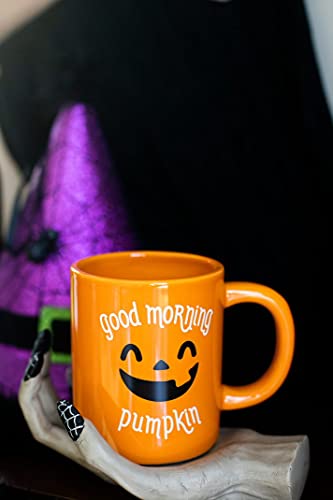 Pearhead Halloween Mug Set, Good Morning Pumpkin and Hey Boo Coffee Mugs, Novelty Fall Holiday Cups, Set of 2, 13 oz