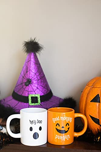 Pearhead Halloween Mug Set, Good Morning Pumpkin and Hey Boo Coffee Mugs, Novelty Fall Holiday Cups, Set of 2, 13 oz