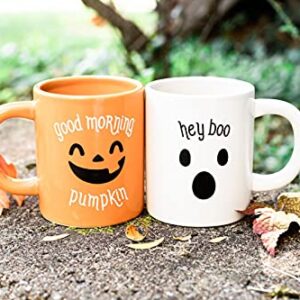 Pearhead Halloween Mug Set, Good Morning Pumpkin and Hey Boo Coffee Mugs, Novelty Fall Holiday Cups, Set of 2, 13 oz