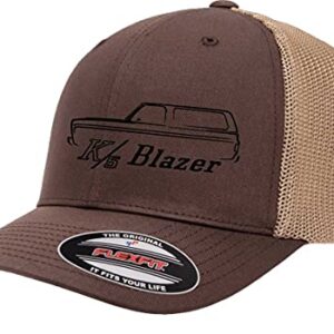 1973-1991 Blazer K5 Truck Classic Outline Design Flexfit 6511 Trucker Mesh Fitted Cap Brown/Khaki