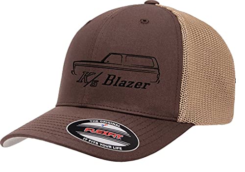 1973-1991 Blazer K5 Truck Classic Outline Design Flexfit 6511 Trucker Mesh Fitted Cap Brown/Khaki