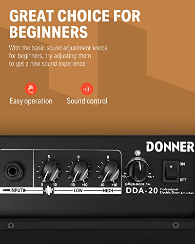 Donner Mini Electric Drum Amp 20W, Wireless Electronic Drum Amplifier Keyboard Speaker DDA-20 Protable for Home Practice