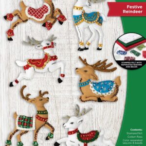 Bucilla Felt Applique 6 Piece Ornament Making Kit, Festive Reindeer, Perfect for DIY Arts and Crafts, 89299E