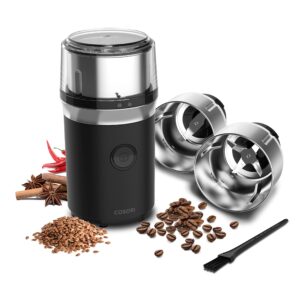 cosori electric coffee grinders for spices, seeds, herbs, and coffee beans, spice blender and espresso grinder, wet and dry grinder, included 2 removable stainless steel bowls, black