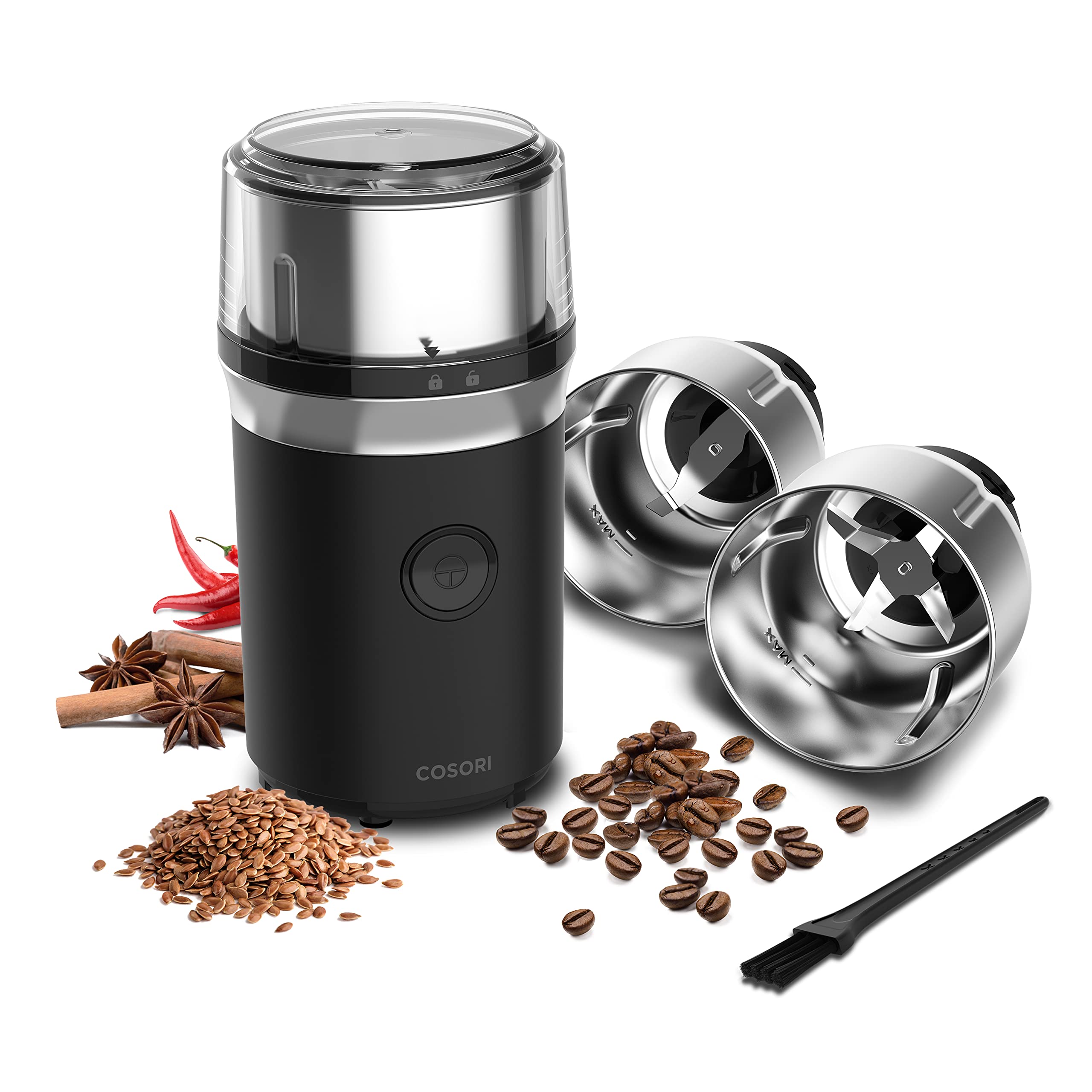 COSORI Electric Coffee Grinders for Spices, Seeds, Herbs, and Coffee Beans, Spice Blender and Espresso Grinder, Wet and Dry Grinder, Included 2 Removable Stainless Steel Bowls, Black