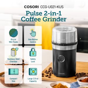 COSORI Electric Coffee Grinders for Spices, Seeds, Herbs, and Coffee Beans, Spice Blender and Espresso Grinder, Wet and Dry Grinder, Included 2 Removable Stainless Steel Bowls, Black