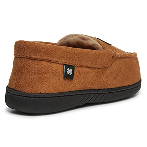 Lucky Brand Boy's Micro Suede Fuzzy Lined Moccasin Slippers for Kids, Tan, Size 6