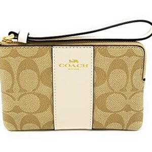 COACH Women's Corner Zip Wristlet in Signature Canvas (Light Khaki - Chalk)