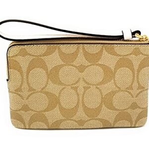 COACH Women's Corner Zip Wristlet in Signature Canvas (Light Khaki - Chalk)