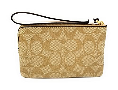 COACH Women's Corner Zip Wristlet in Signature Canvas (Light Khaki - Chalk)