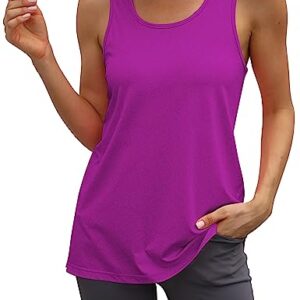 Cakulo Workout Long Tank Tops for Women Plus Size Loose Fit Athletic Shirts Exercise Gym Muscle Active Yoga Swimwear Sport Swimwear Razorback Sleeveless Tops Heather Purple 3XL