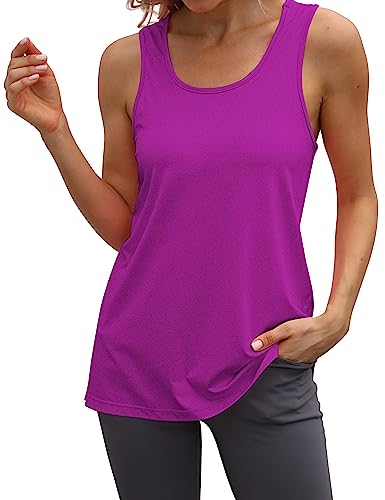 Cakulo Workout Long Tank Tops for Women Plus Size Loose Fit Athletic Shirts Exercise Gym Muscle Active Yoga Swimwear Sport Swimwear Razorback Sleeveless Tops Heather Purple 3XL