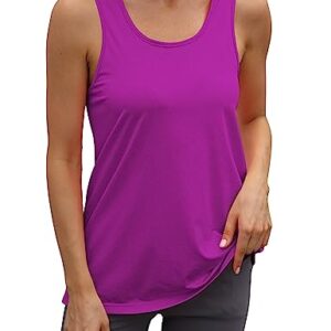 Cakulo Workout Long Tank Tops for Women Plus Size Loose Fit Athletic Shirts Exercise Gym Muscle Active Yoga Swimwear Sport Swimwear Razorback Sleeveless Tops Heather Purple 3XL