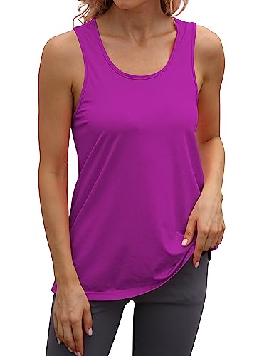 Cakulo Workout Long Tank Tops for Women Plus Size Loose Fit Athletic Shirts Exercise Gym Muscle Active Yoga Swimwear Sport Swimwear Razorback Sleeveless Tops Heather Purple 3XL