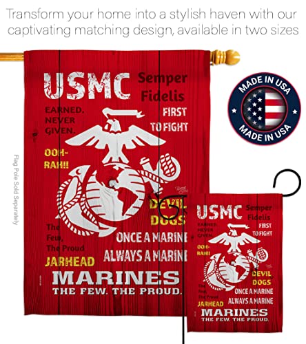 Breeze Decor USMC Garden Flag Set Mailbox Hanger Armed Forces Marine Corps Semper Fi United State American Military Veteran Retire Official House Banner Small Yard Gift Double-Sided, Made in USA