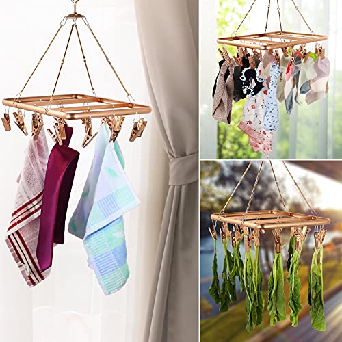 kuaguan Clothes Drying Rack Golden Clip Bra Hangers with 20 Clips Drying Clips Clothes Hangers for Drying Socks Aluminum Alloy Drying Hanger Drying Towels Underwear Bras Baby Clothes