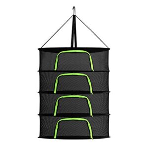 gefemini drying net for herbs 2/4/6/8-layer herb drying rack hanging foldable mesh drying rack with hooks zipper design for herbs（black，4floors）