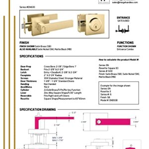 Mega Handles Entry Single I Entry Lever Door Handle and Single Cylinder Deadbolt Lock and Key Combo Pack - Heavy Duty Square Locking Lever Set for Left or Right-Handed Doors - Satin Nickel