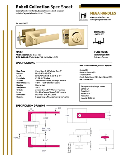 Mega Handles Entry Single I Entry Lever Door Handle and Single Cylinder Deadbolt Lock and Key Combo Pack - Heavy Duty Square Locking Lever Set for Left or Right-Handed Doors - Satin Nickel