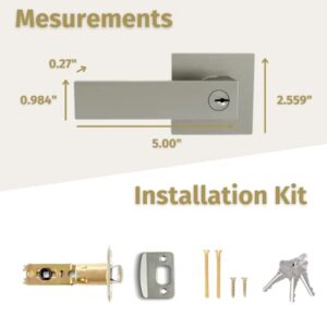 Mega Handles Entry Single I Entry Lever Door Handle and Single Cylinder Deadbolt Lock and Key Combo Pack - Heavy Duty Square Locking Lever Set for Left or Right-Handed Doors - Satin Nickel