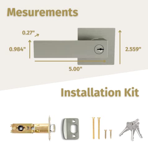 Mega Handles Entry Single I Entry Lever Door Handle and Single Cylinder Deadbolt Lock and Key Combo Pack - Heavy Duty Square Locking Lever Set for Left or Right-Handed Doors - Satin Nickel