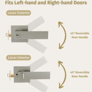 Mega Handles Entry Single I Entry Lever Door Handle and Single Cylinder Deadbolt Lock and Key Combo Pack - Heavy Duty Square Locking Lever Set for Left or Right-Handed Doors - Satin Nickel