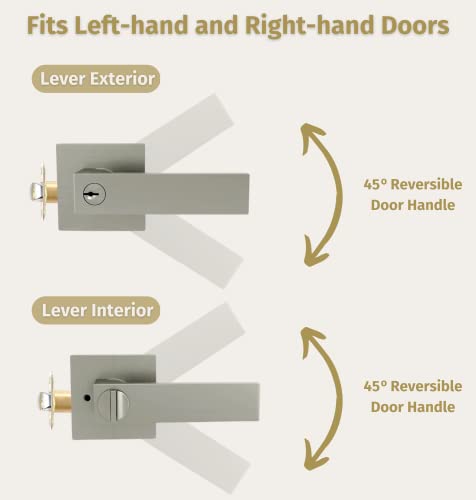 Mega Handles Entry Single I Entry Lever Door Handle and Single Cylinder Deadbolt Lock and Key Combo Pack - Heavy Duty Square Locking Lever Set for Left or Right-Handed Doors - Satin Nickel