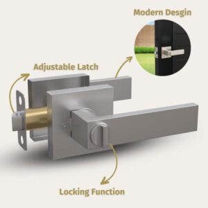 Mega Handles Entry Single I Entry Lever Door Handle and Single Cylinder Deadbolt Lock and Key Combo Pack - Heavy Duty Square Locking Lever Set for Left or Right-Handed Doors - Satin Nickel