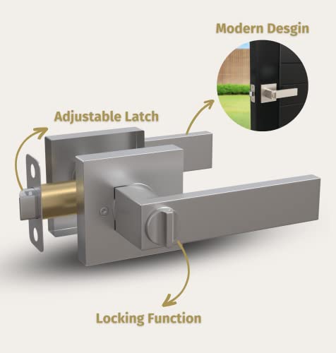 Mega Handles Entry Single I Entry Lever Door Handle and Single Cylinder Deadbolt Lock and Key Combo Pack - Heavy Duty Square Locking Lever Set for Left or Right-Handed Doors - Satin Nickel