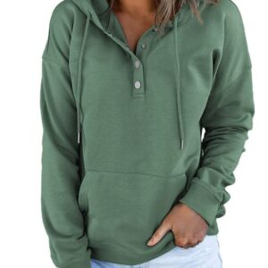 Dokotoo Women's Fashion Hoodies & Sweatshirts Drawstring Long Sleeve Front Button Collar Hooded Pullover with Pockets Winter Sweatshirts for Women Plus Size Casual Ladies Fall Shirt Tops XXL Green