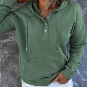 Dokotoo Women's Fashion Hoodies & Sweatshirts Drawstring Long Sleeve Front Button Collar Hooded Pullover with Pockets Winter Sweatshirts for Women Plus Size Casual Ladies Fall Shirt Tops XXL Green