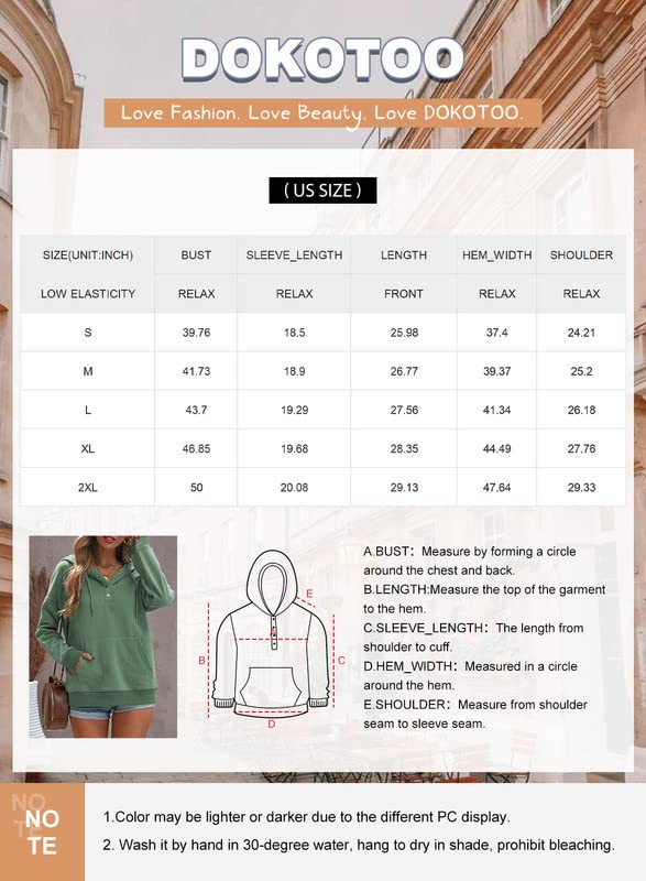 Dokotoo Women's Fashion Hoodies & Sweatshirts Drawstring Long Sleeve Front Button Collar Hooded Pullover with Pockets Winter Sweatshirts for Women Plus Size Casual Ladies Fall Shirt Tops XXL Green