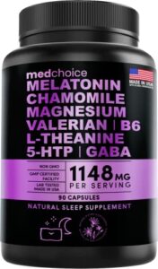 10-in-1 melatonin capsules - 6mg melatonin natural sleep aid with l theanine, 5 htp, gaba, valerian root, chamomile, vitamin b6, magnesium for sleep support - sleep supplement (pack of 1)