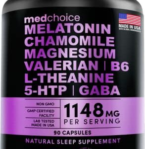 10-in-1 Melatonin Capsules - 6mg Melatonin Natural Sleep Aid with L Theanine, 5 HTP, GABA, Valerian Root, Chamomile, Vitamin B6, Magnesium for Sleep Support - Sleep Supplement (Pack of 1)