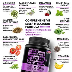 10-in-1 Melatonin Capsules - 6mg Melatonin Natural Sleep Aid with L Theanine, 5 HTP, GABA, Valerian Root, Chamomile, Vitamin B6, Magnesium for Sleep Support - Sleep Supplement (Pack of 1)