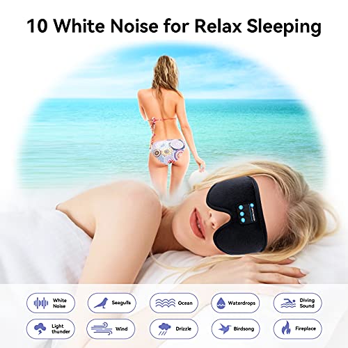 Sleep Headphones, Bluetooth 3D Sleep Eye Mask White Noise WATOTGAFER Auto Shut Off Wireless Sleeping Headphones with Ultra-Thin Stereo Speakers for Side Sleepers Insomnia Travel Nap Gifts Men Women