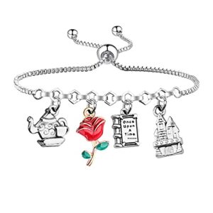 myospark beauty and the bracelet belle rose inspired gift rose flower bracelet princess bracelet movie fans gift (beauty rose slide br)