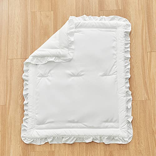 3 Pieces Crib Bedding Set Baby Ruffle Quilted Comforter with Fitted Sheet and Pillow - Cute Ruffled Shabby Chic Bedding Soft Blanket Design White