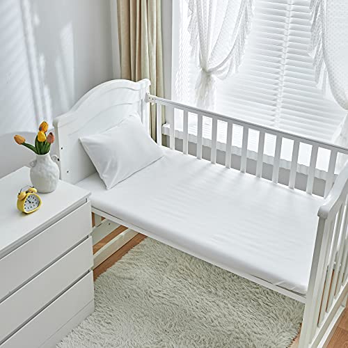 3 Pieces Crib Bedding Set Baby Ruffle Quilted Comforter with Fitted Sheet and Pillow - Cute Ruffled Shabby Chic Bedding Soft Blanket Design White