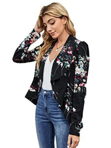 milumia women's floral print waterfall collar blazer asymmetrical hem suit outerwear black x-large